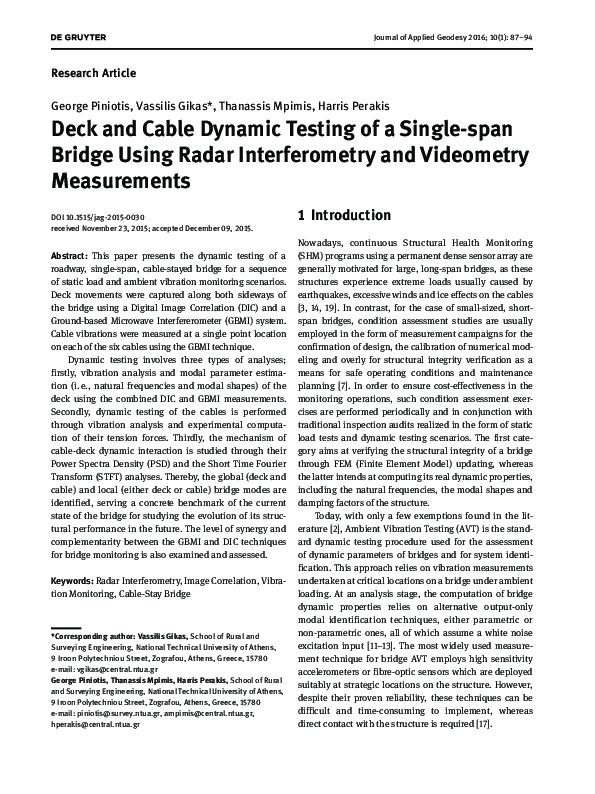 (PDF) Deck and Cable Dynamic Testing of a Single-span Bridge Using ...