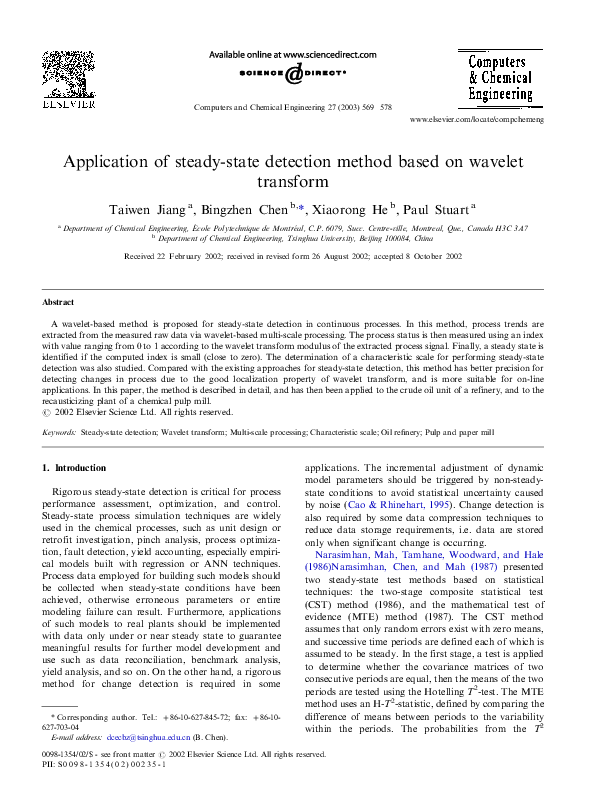 Pdf Application Of Steady State Detection Method Based On Wavelet