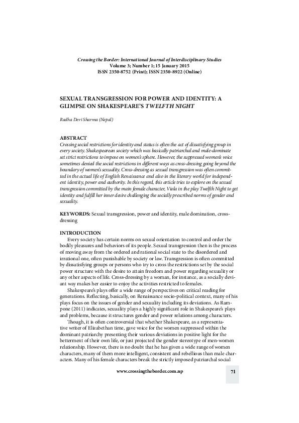 (PDF) Sexual Transgression for Power and Identity: A Glimpse on ...