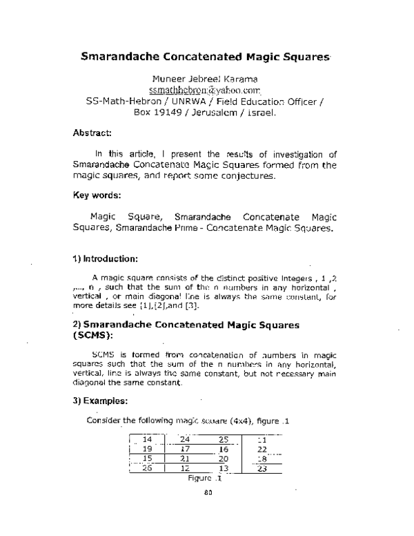 (PDF) Smarandache concatenated magic squares