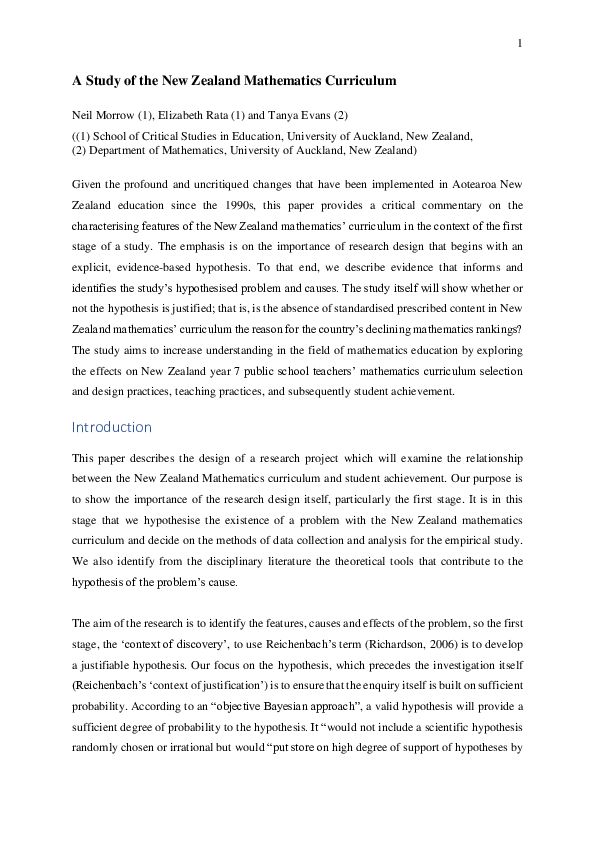 (PDF) A Study of the New Zealand Mathematics Curriculum