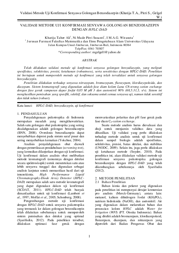 (PDF) Validasi Metode Uji Konfirmasi Senyawa Golongan Benzodiazepin ...