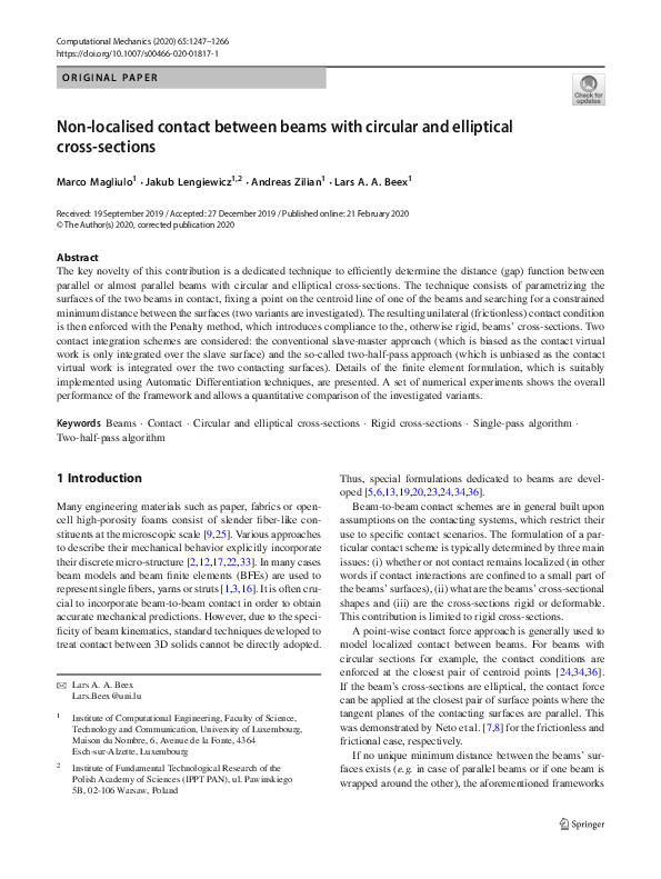 (PDF) Non-localised contact between beams with circular and elliptical ...