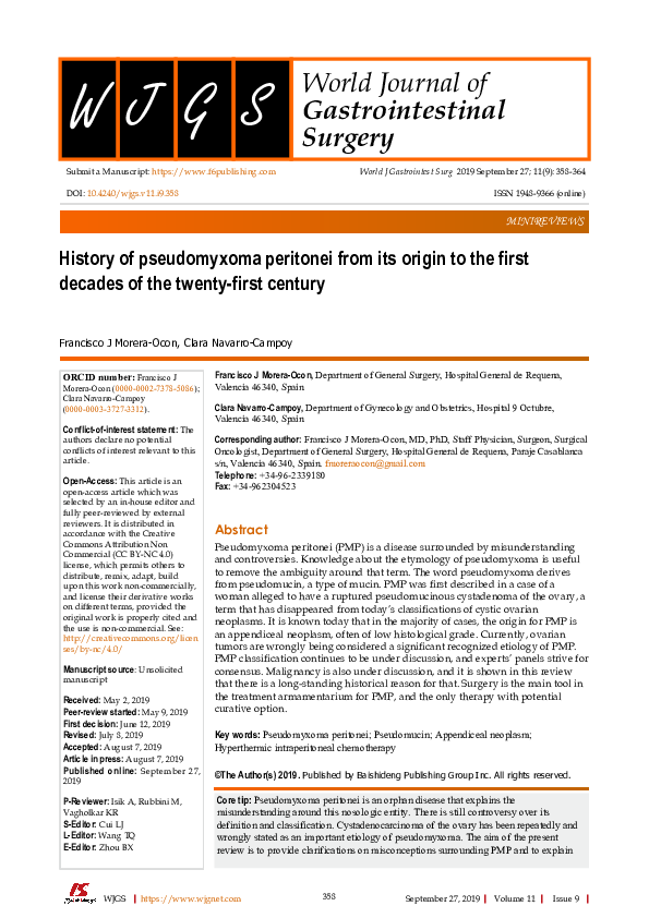 (PDF) History of pseudomyxoma peritonei from its origin to the first ...