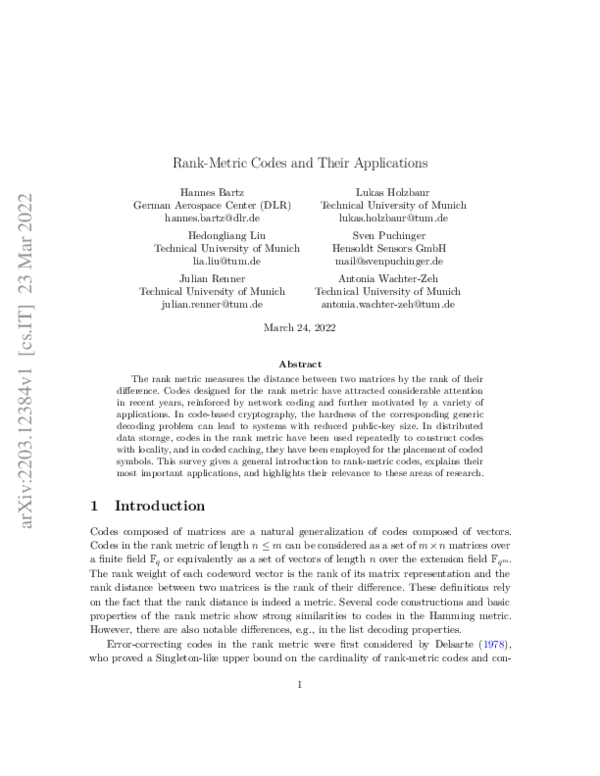 (PDF) Rank-Metric Codes and Their Applications
