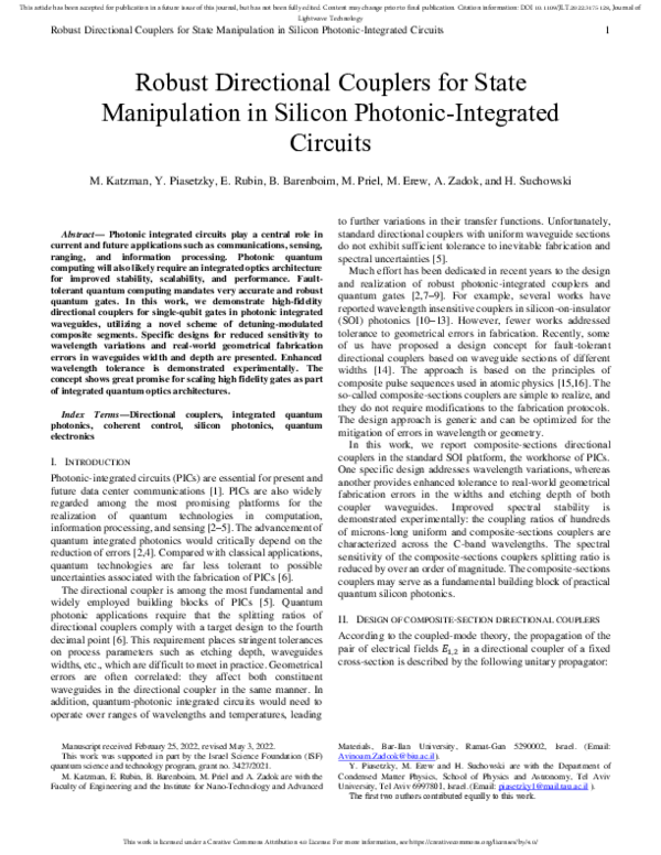 (PDF) Robust Directional Couplers for State Manipulation in Silicon Photonic-Integrated Circuits