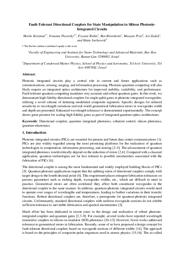 Pdf Fault Tolerant Directional Couplers For State Manipulation In Silicon Photonic Integrated 