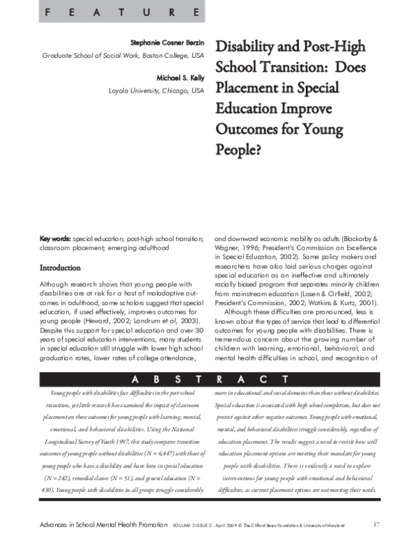 (PDF) Disability and Post-High School Transition: Does Placement in ...