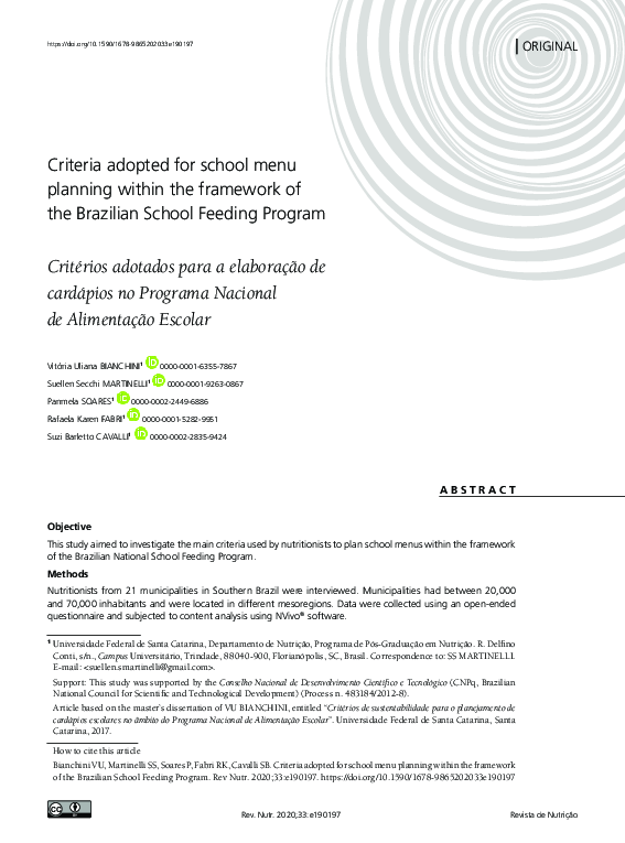 (PDF) Criteria adopted for school menu planning within the framework of ...