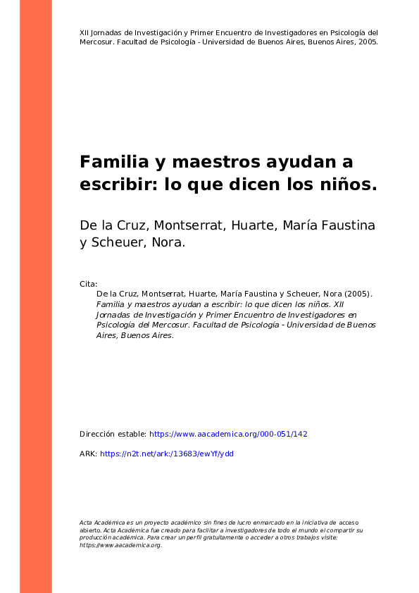 (PDF) Familia y Maestros Ayudan a Escribir: Lo Que Dicen Los Niños