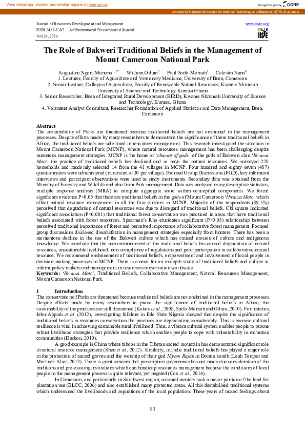 (PDF) The Role of Bakweri Traditional Beliefs in the Management of ...