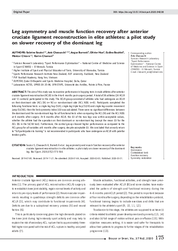 (PDF) Leg asymmetry and muscle function recovery after anterior ...