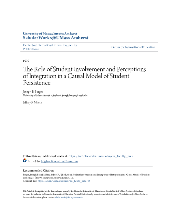 (PDF) The Role of Student Involvement and Perceptions of Integration in ...
