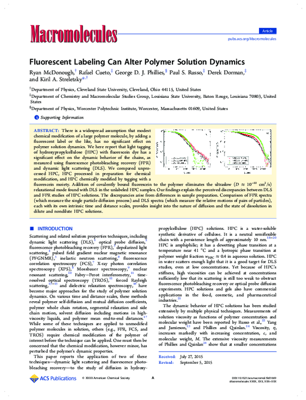 (PDF) Fluorescent Labeling Can Alter Polymer Solution Dynamics