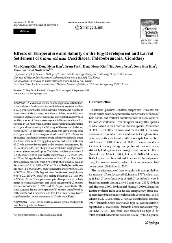 (PDF) Effects of Temperature and Salinity on the Egg Development and ...