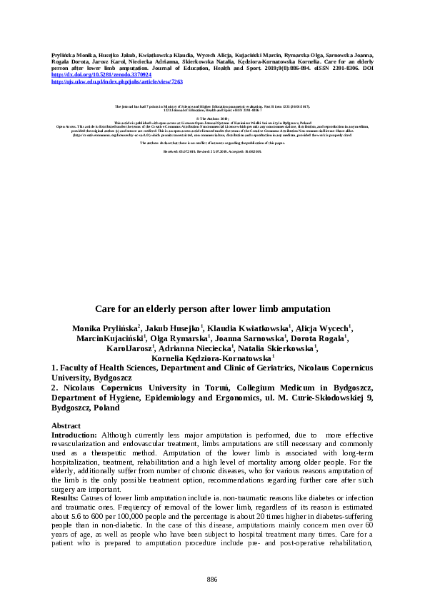 Pdf Care For An Elderly Person After Lower Limb Amputation