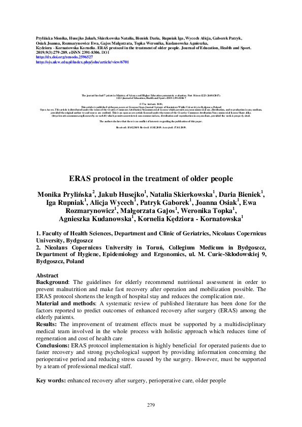 Pdf Eras Protocol In The Treatment Of Older People Jakub Husejko