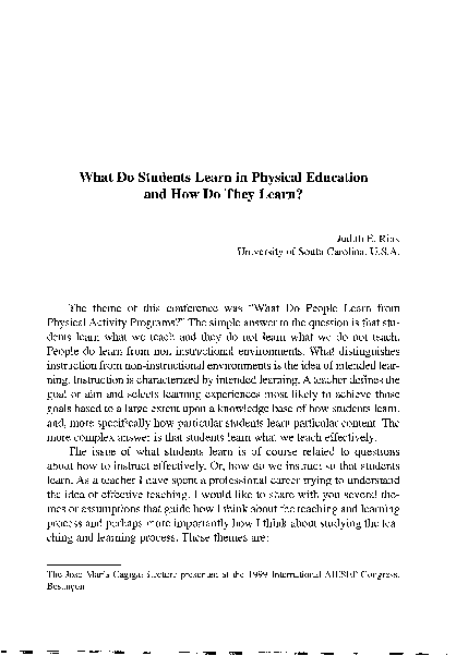 (PDF) What do students learn in Physical Education and how do they learn?