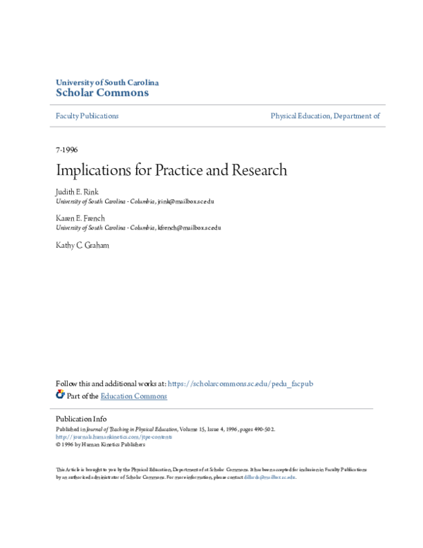 (PDF) Implications for Practice and Research