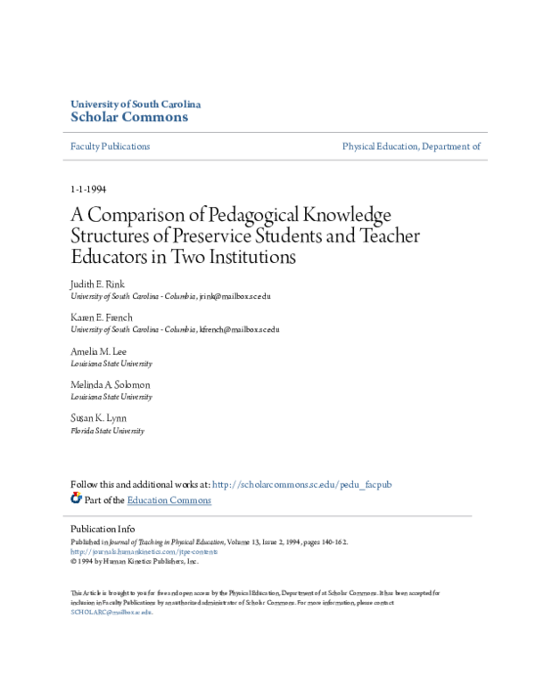(PDF) A Comparison of Pedagogical Knowledge Structures of Preservice ...