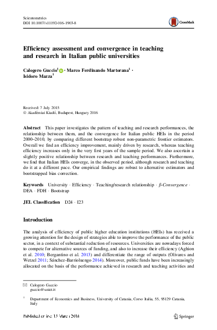 (PDF) Efficiency assessment and convergence in teaching and research in ...