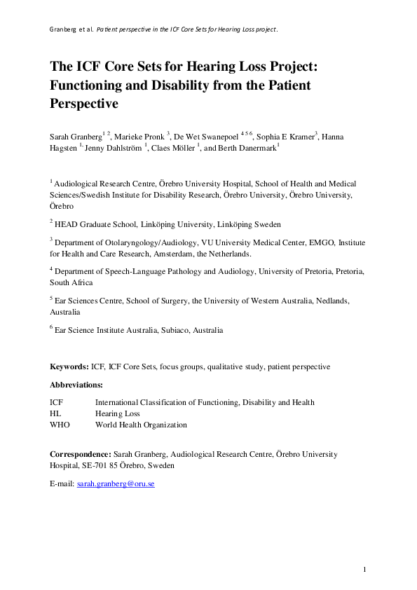 (PDF) The ICF core sets for hearing loss project: Functioning and disability from the patient ...