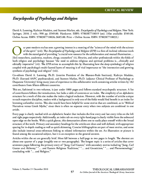 (PDF) Encyclopedia of Psychology and Religion