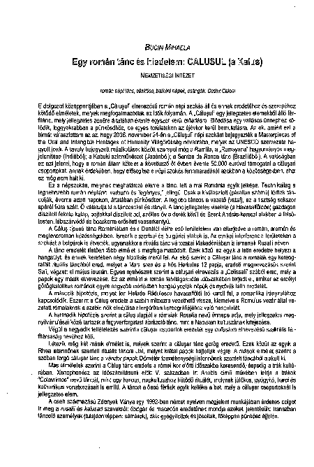 (PDF) Egy román tánc és hiedelem : CALUSUL (a Kalus)