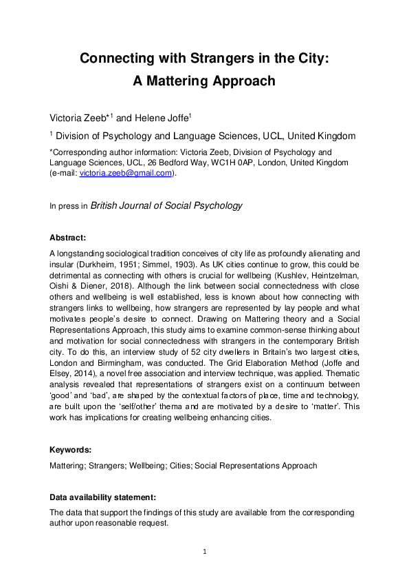 (PDF) Connecting with strangers in the city: A mattering approach