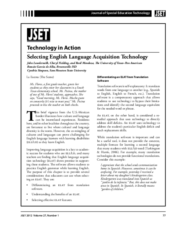 (PDF) Selecting English Language Acquisition Technology