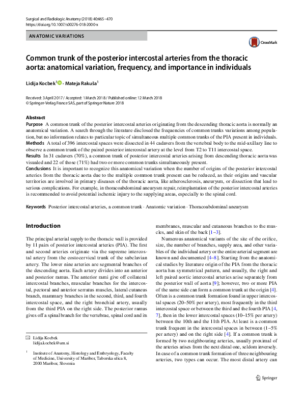 (PDF) Common trunk of the posterior intercostal arteries from the ...