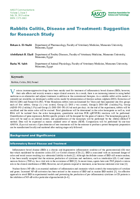 (PDF) Rabbits Colitis , Disease and Treatment : Suggestion for Research ...