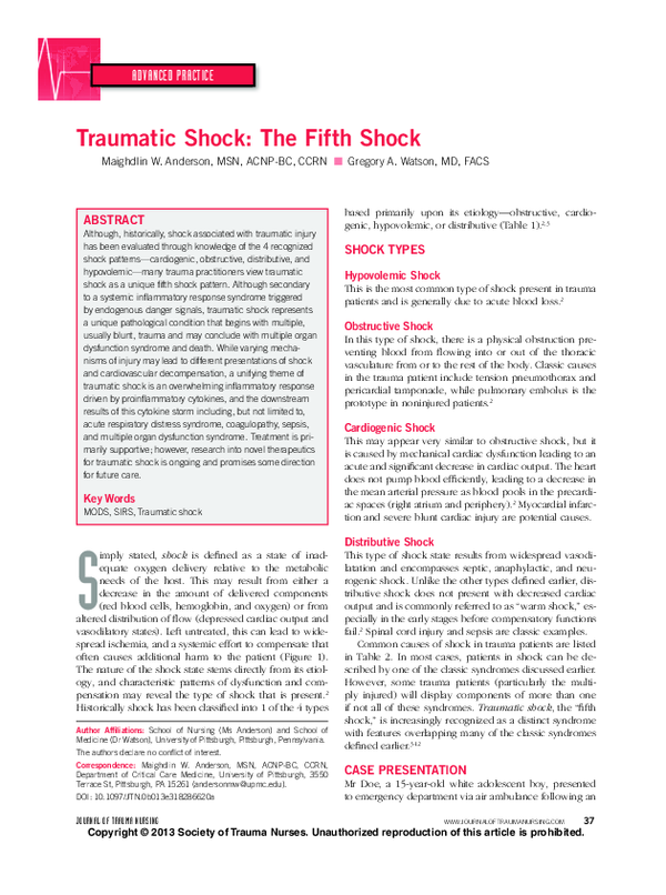 (PDF) Traumatic Shock | Maighdlin Anderson - Academia.edu