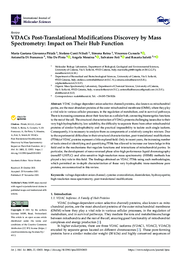 (PDF) VDACs Post-Translational Modifications Discovery by Mass ...