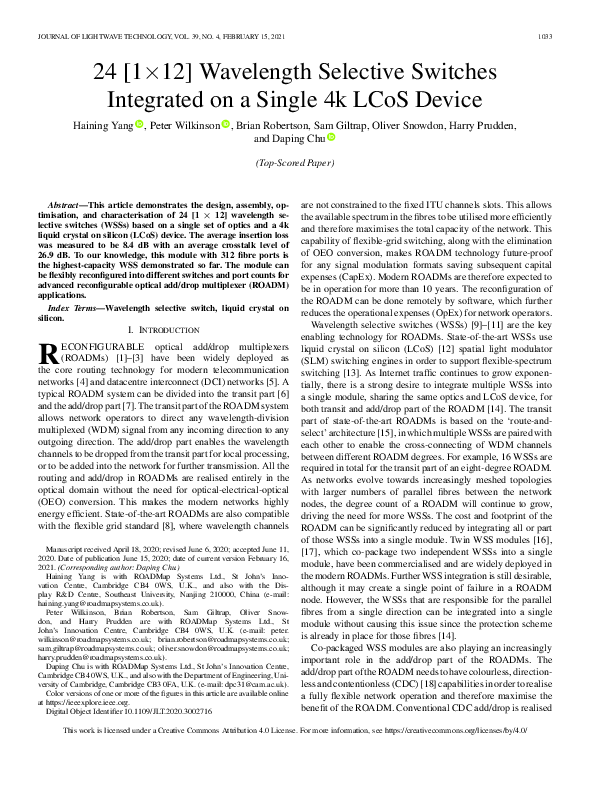 (PDF) 24 [1×12] Wavelength Selective Switches Integrated on a Single 4k ...