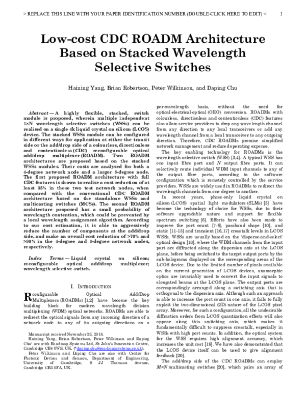 (PDF) Low-Cost CDC ROADM Architecture Based on Stacked Wavelength ...