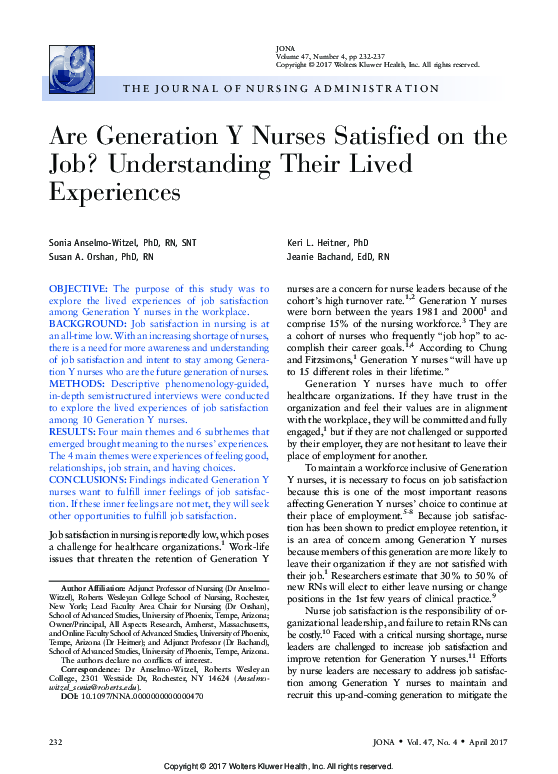 (PDF) Are Generation Y Nurses Satisfied on the Job? Understanding Their ...