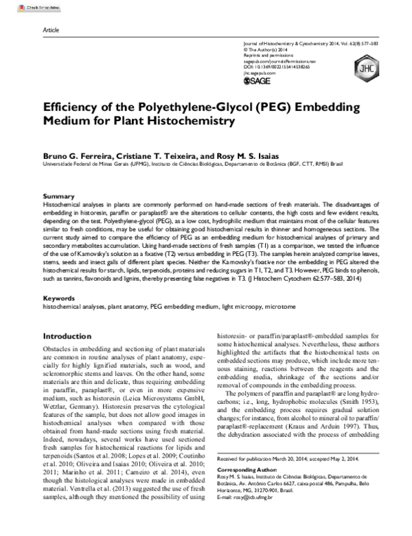 (PDF) Efficiency of the Polyethylene-Glycol (PEG) Embedding Medium for ...