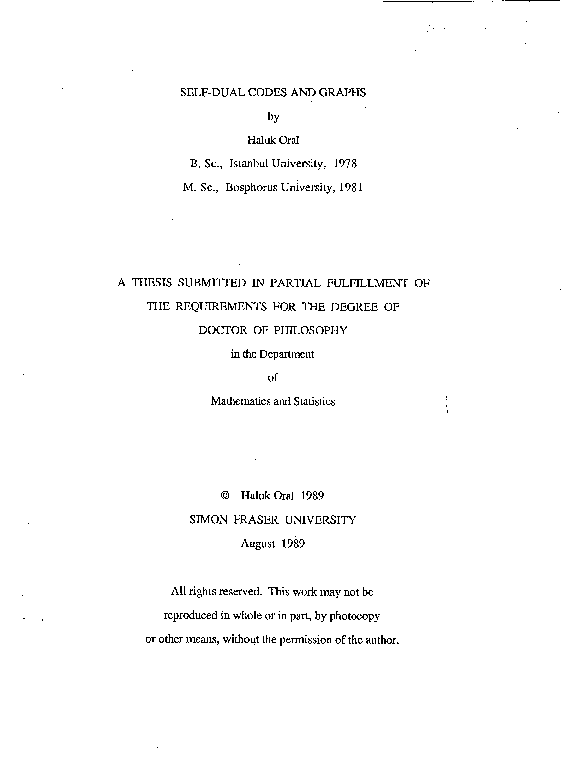 (PDF) Self-dual codes and graphs