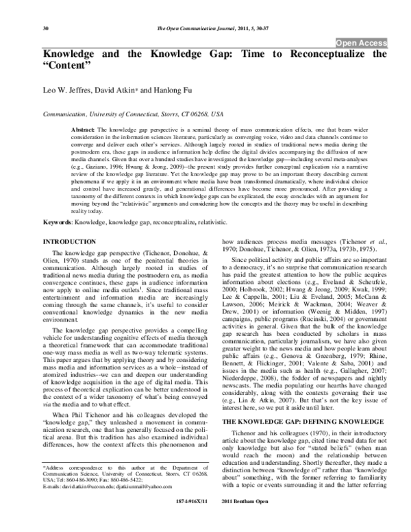 (PDF) Knowledge and the Knowledge Gap: Time to Reconceptualize the ...