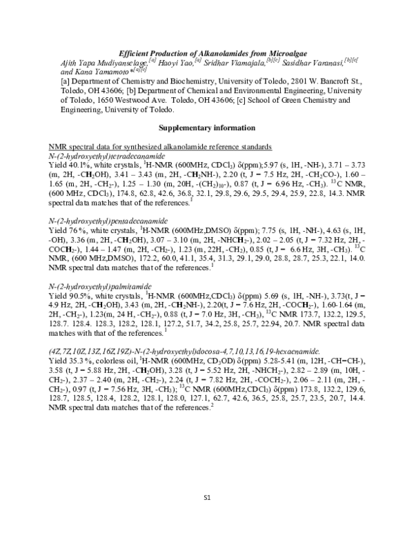 (PDF) Efficient Production of Alkanolamides from Microalgae