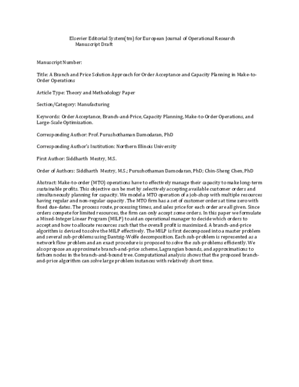 (PDF) A branch and price solution approach for order acceptance and ...