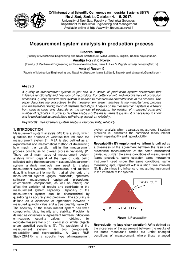 (PDF) Measurement system analysis in production process