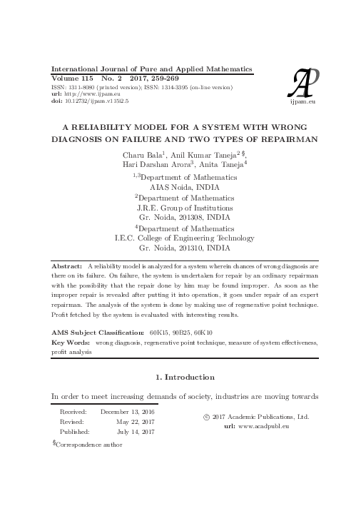 A Reliability Model for a System with Wrong Diagnosis on Failure and Two Types of Repairman