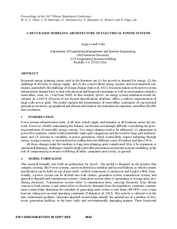 Pdf Devs Modeling For Electrical Power Systems