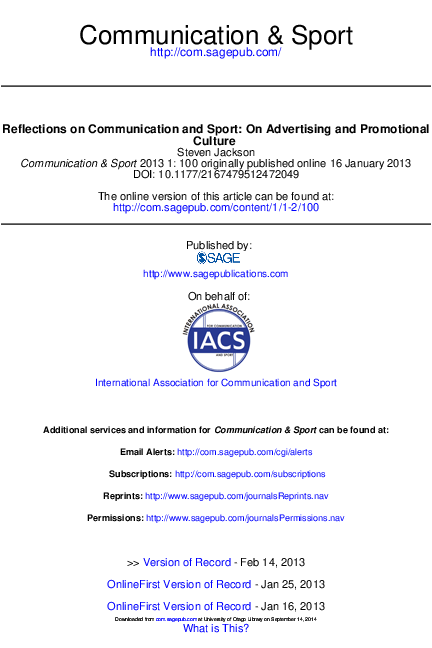 (PDF) Reflections on Communication and Sport