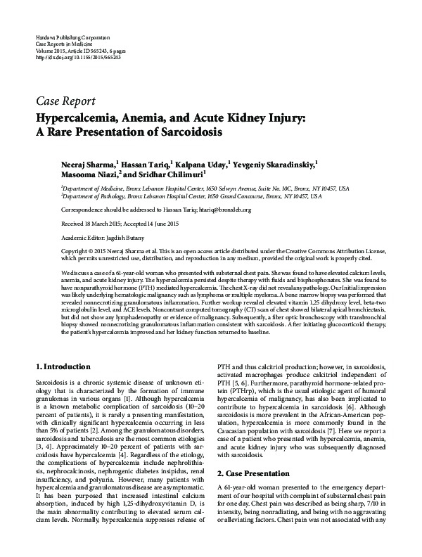 (PDF) Hypercalcemia, Anemia, and Acute Kidney Injury: A Rare ...