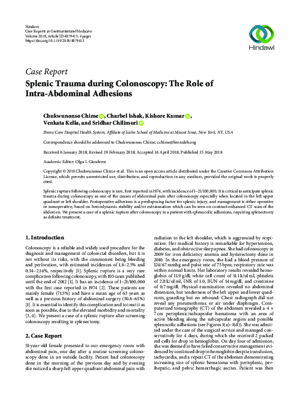 (PDF) Splenic Trauma during Colonoscopy: The Role of Intra-Abdominal ...