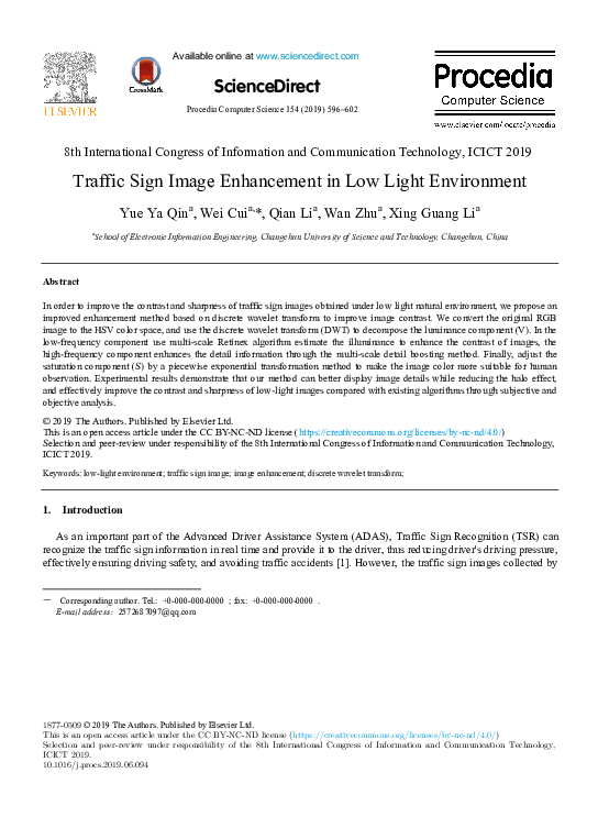 (PDF) Traffic Sign Image Enhancement in Low Light Environment