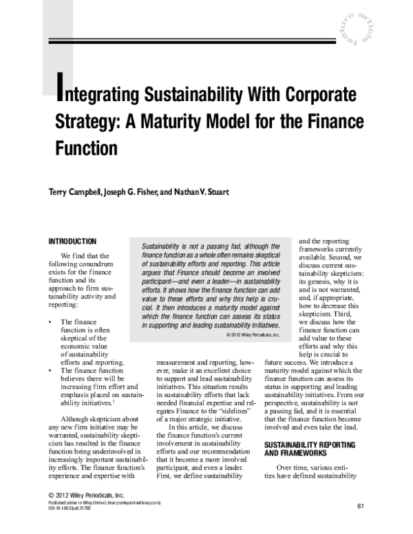 (PDF) Integrating sustainability with corporate strategy: A maturity ...